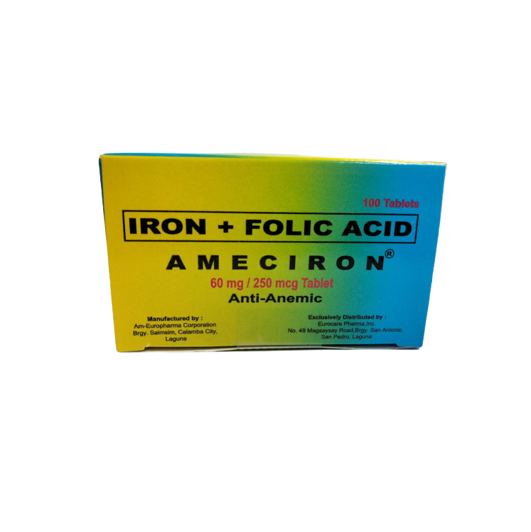 AMECIRON Iron (Vit. B9) / Folic Acid 60mg / 250mcg Tablet 1's price in ...